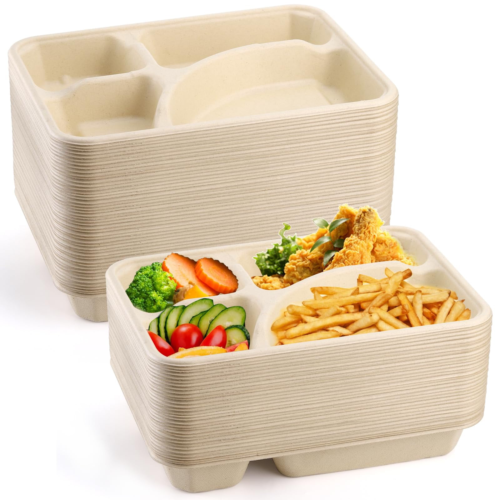 Lyellfe 50 Pack Compostable Paper Plates, AFN1Natural Sugarcane 4 ...