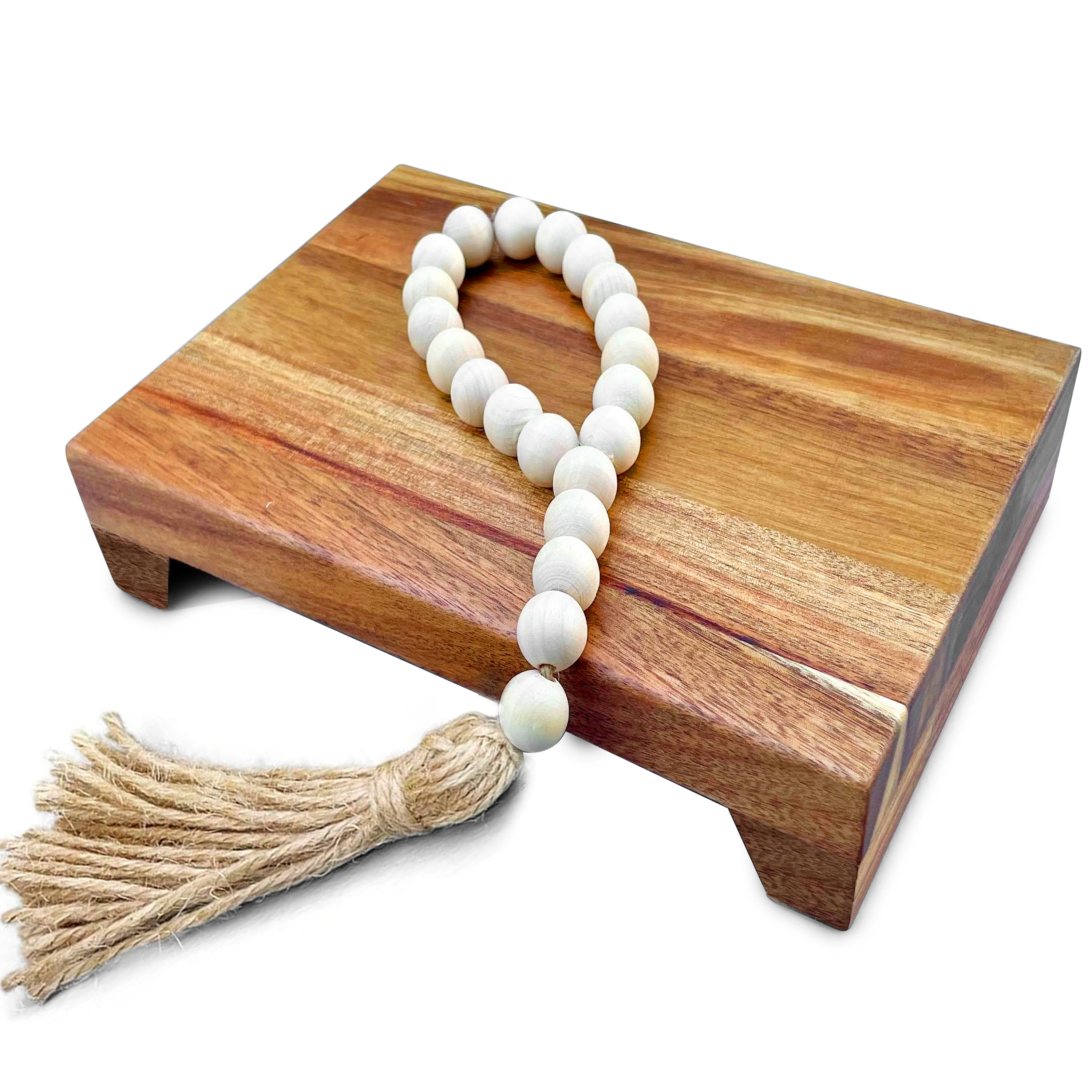 Lyfe Simple Acacia Wood Pedestal Stand with Decorative Beads for ...