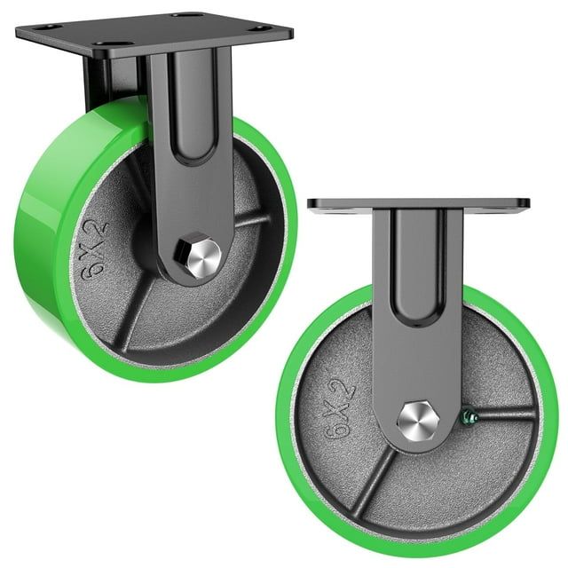Lygoeege Heavy Duty Fixed Caster 6" x 2", Polyurethane Caster Wheel ...