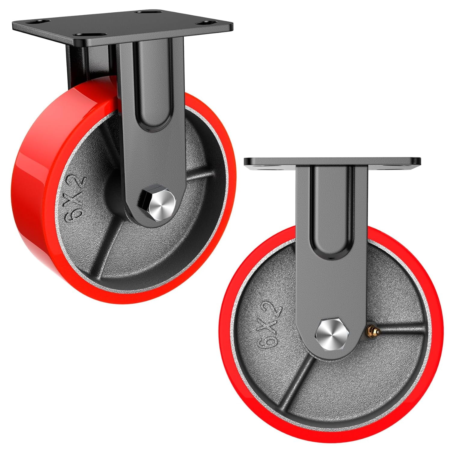 Lygoeege Heavy Duty Fixed Caster 6" x 2", Polyurethane Caster Wheel ...