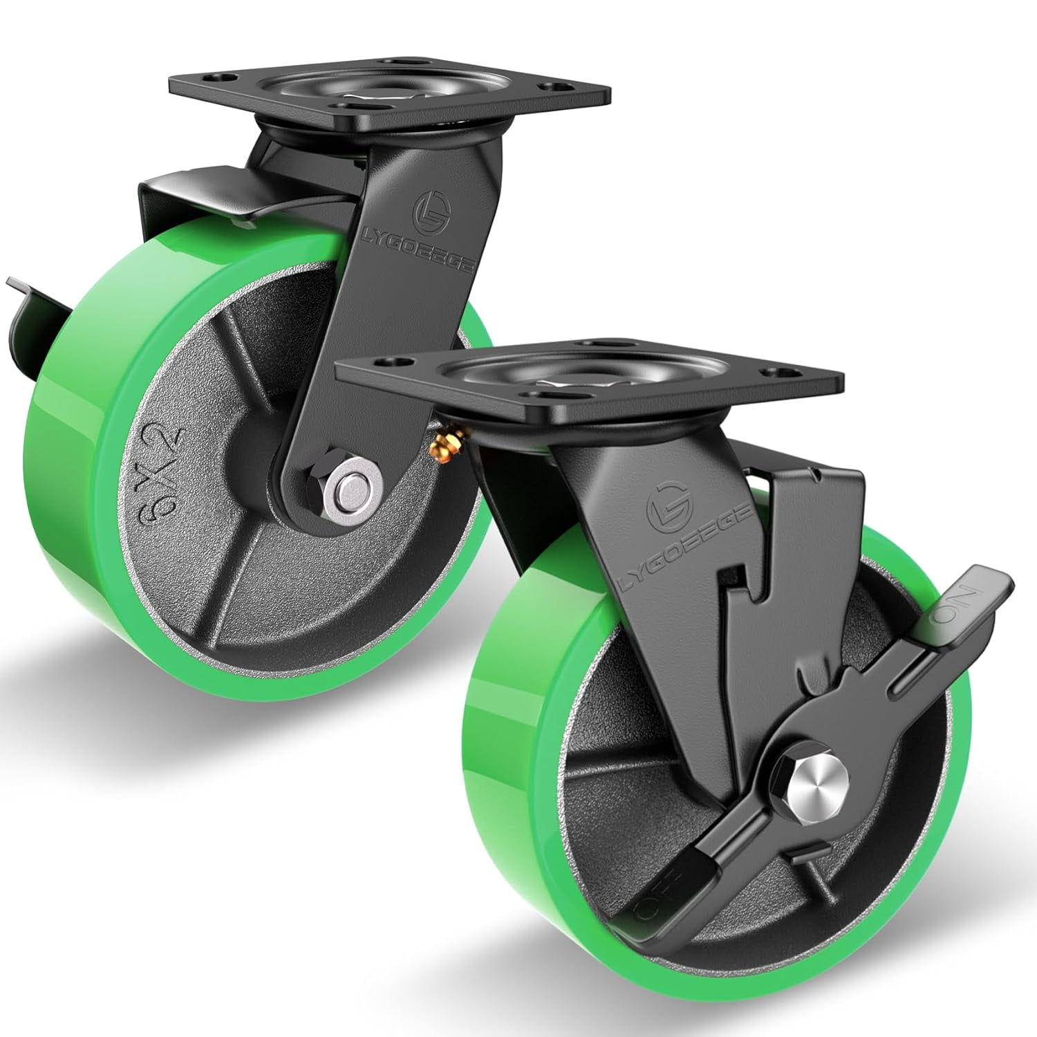 Lygoeege Heavy Duty Swivel Brake Caster 6" x 2", Polyurethane ...