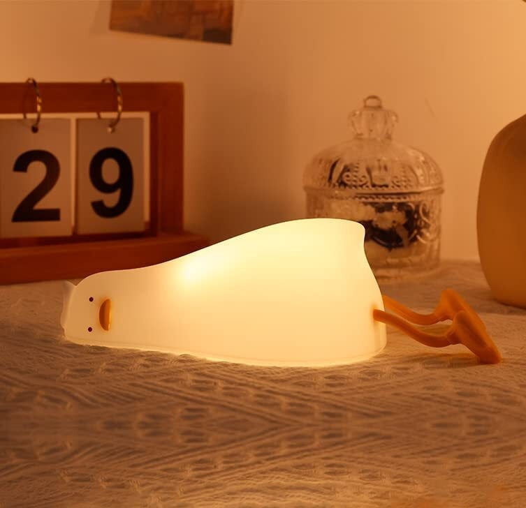 Lying Flat Duck Night Light, Cute Light Up Soft Silicone Nursery Duck ...