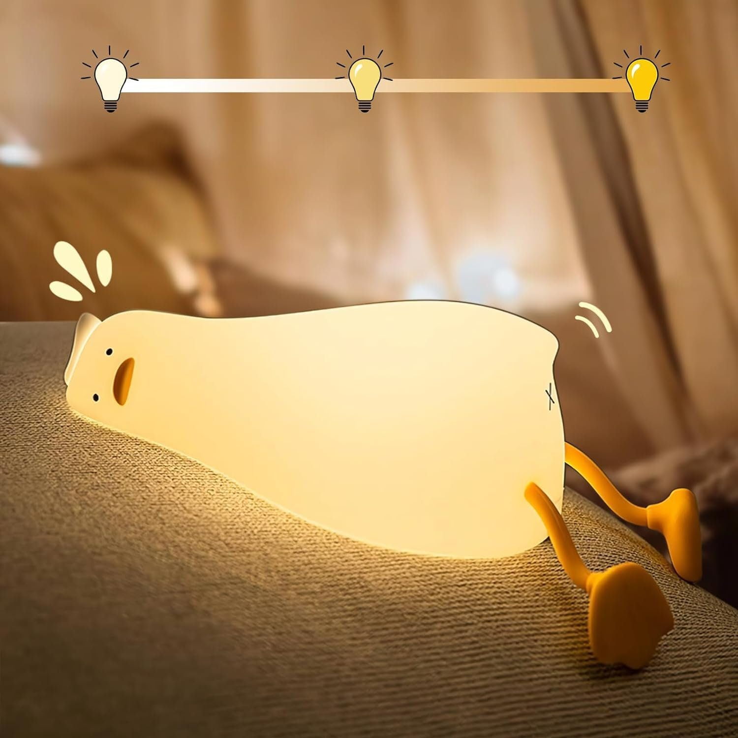Lying Flat Duck Night Light, Cute Silicone Light Up Duck, 3 Level ...
