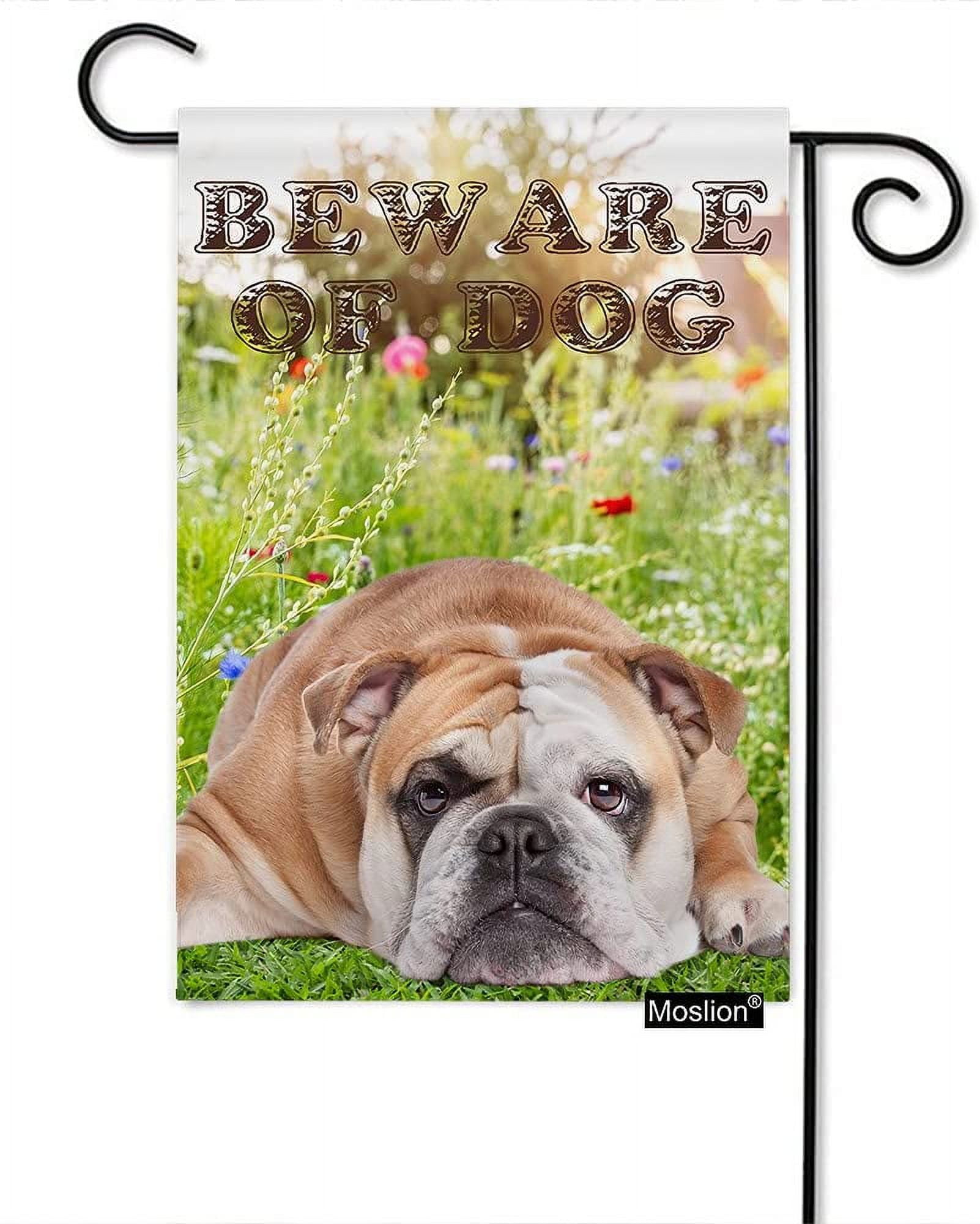 Lying Pug Garden Flags Double Sided Beware of Dog on Garden Green Grass ...