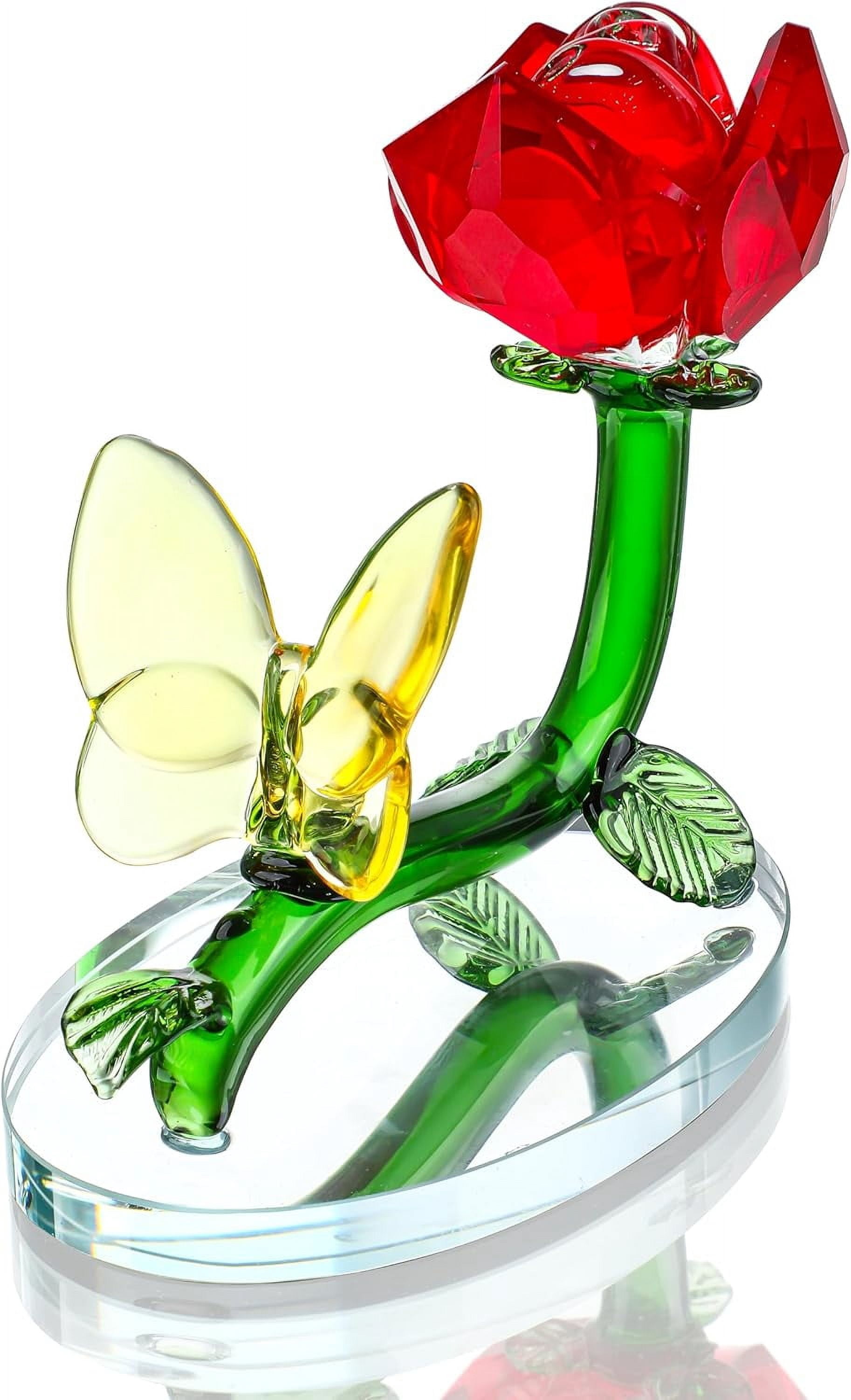 Lying Red Crystal Flower Rose with Yellow Butterfly Figurine ...