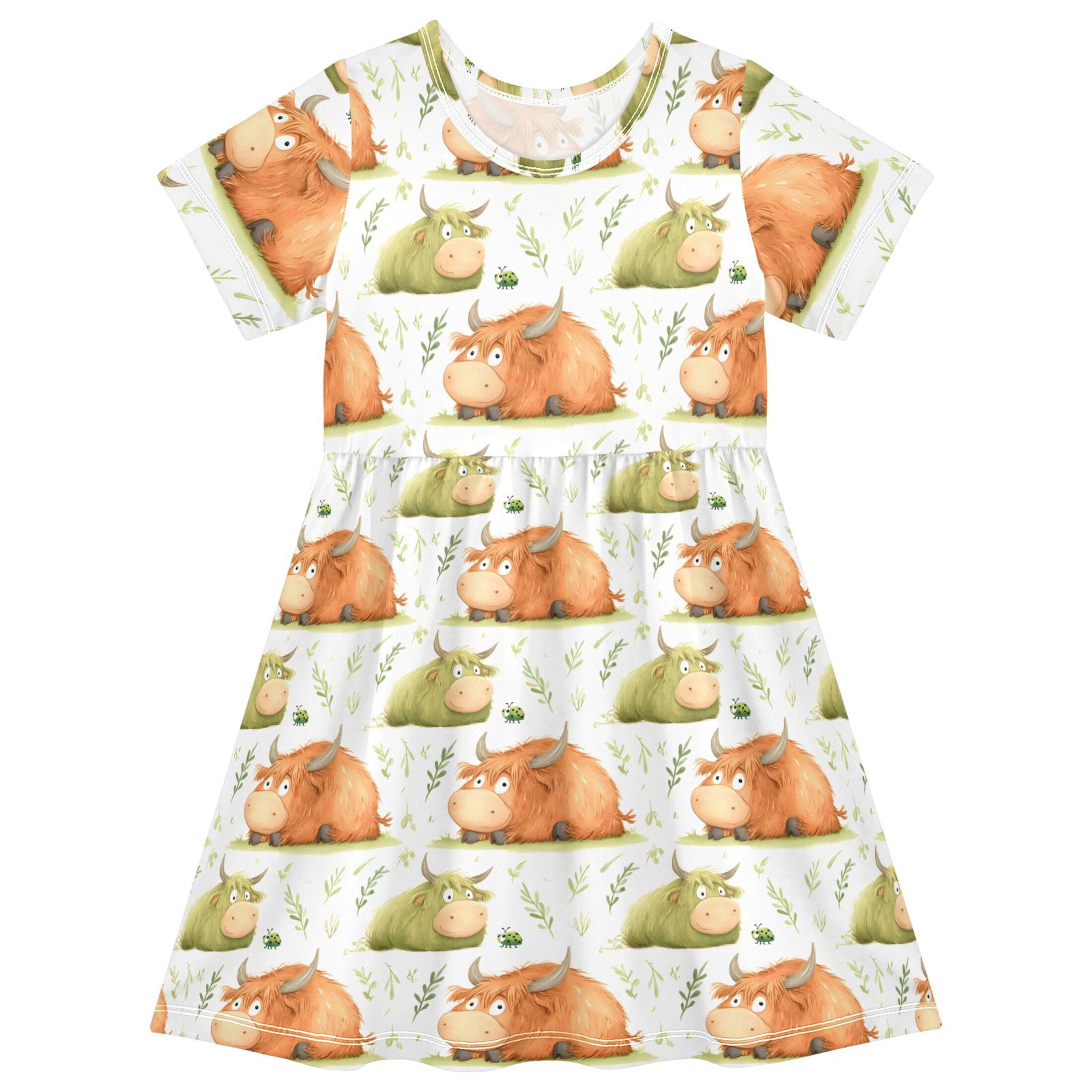 Lying Yak Short Sleeve Dress A-Line Cute Midi Casual Sundress 2-8 Years ...