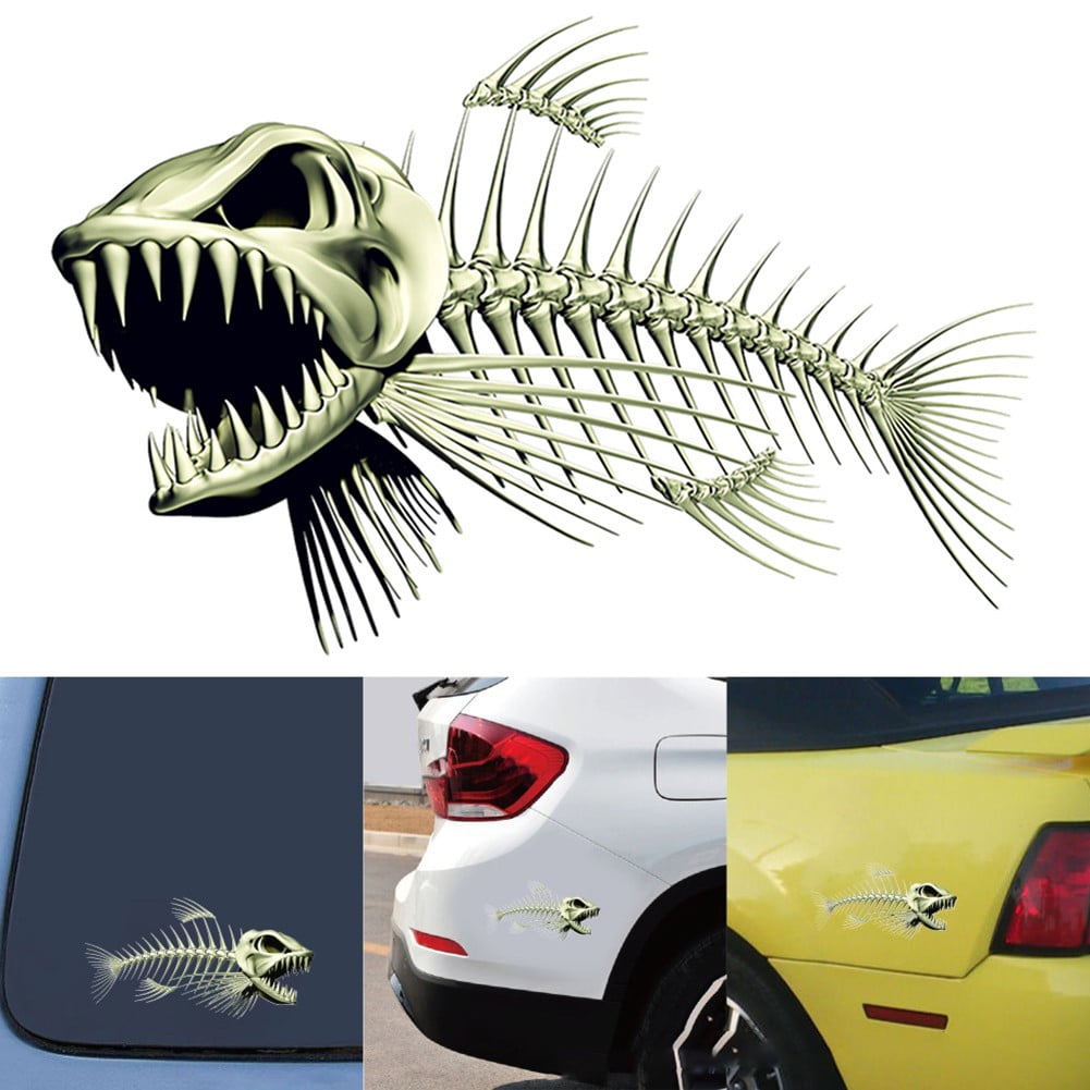 LYLONG 28*15 Horror Skeleton Fish Fishing Car Decal Model Motorcycle ...