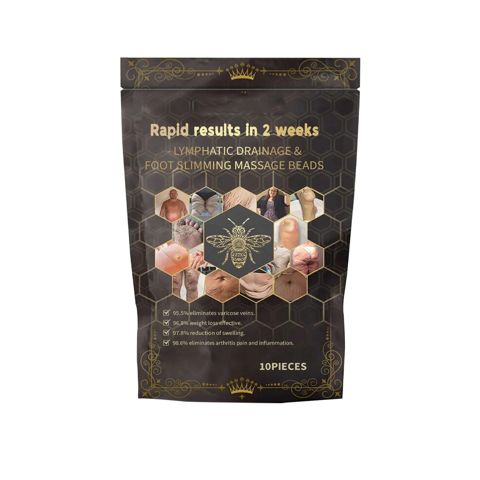 Lymphatic Drainage & Foot Slimming Massage Beads Rapid Results in 2 Weeks, 10 Pieces, Natural ...