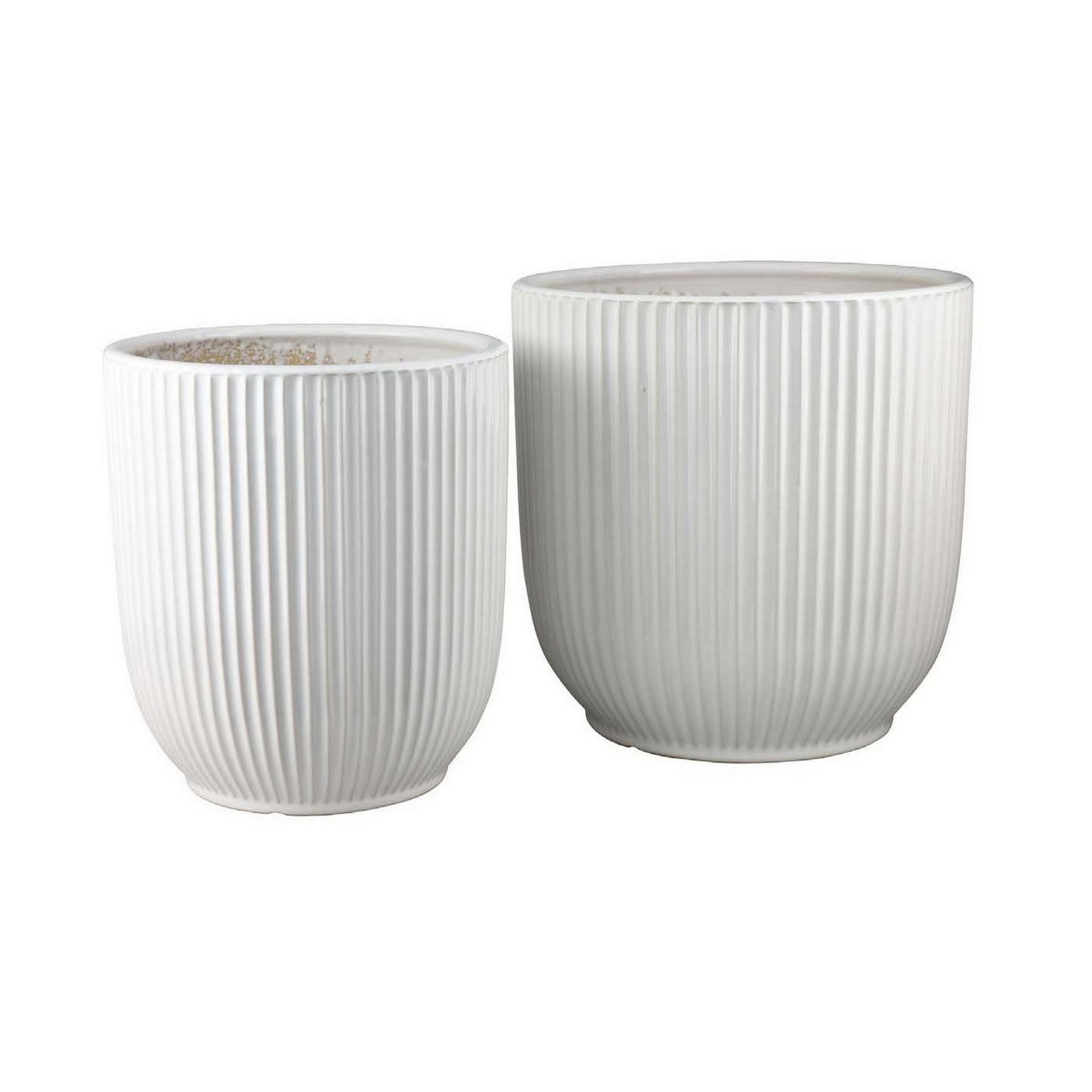 Lyna Accent Planter Set of 2, White Ceramic, Vertical Ribbed Texture ...