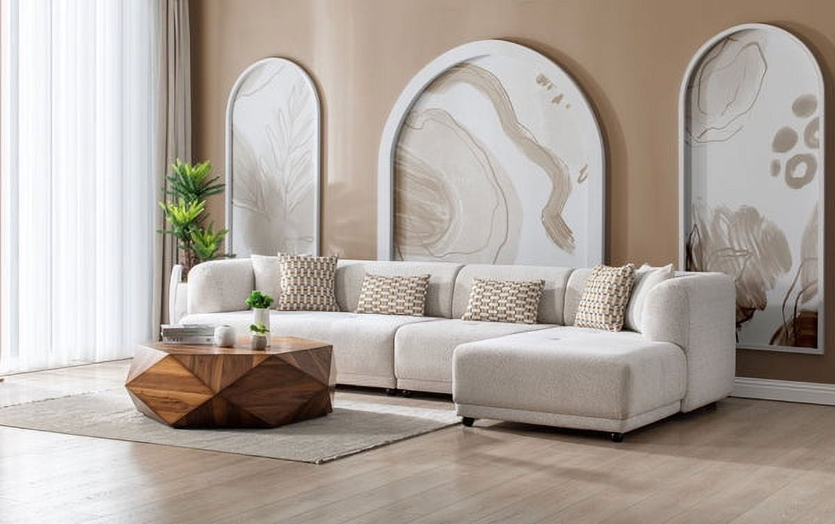 Lyna Ivory 3 Piece Modular Sectional Couch L-Shaped RAF Sectional Couch ...