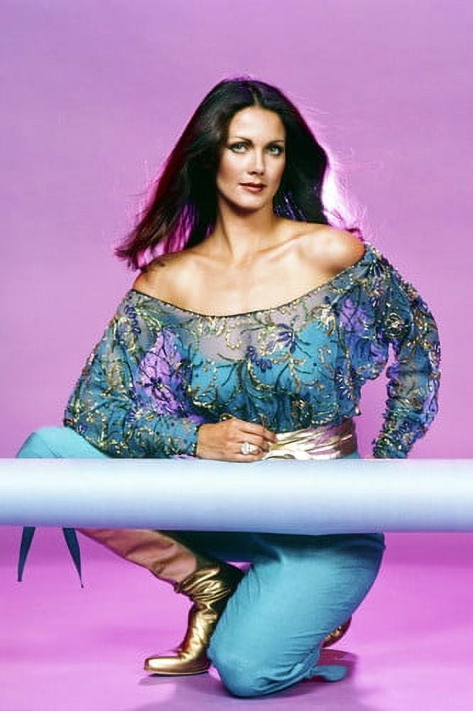 Lynda Carter in gold boots kneeling down low cut top 24x36 Poster ...