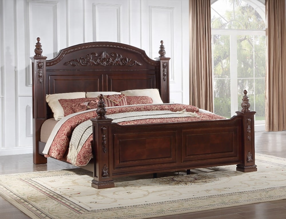 Lyndon G09400A-QB Queen Post Bed in Deep Cherry Finish - Walmart.com