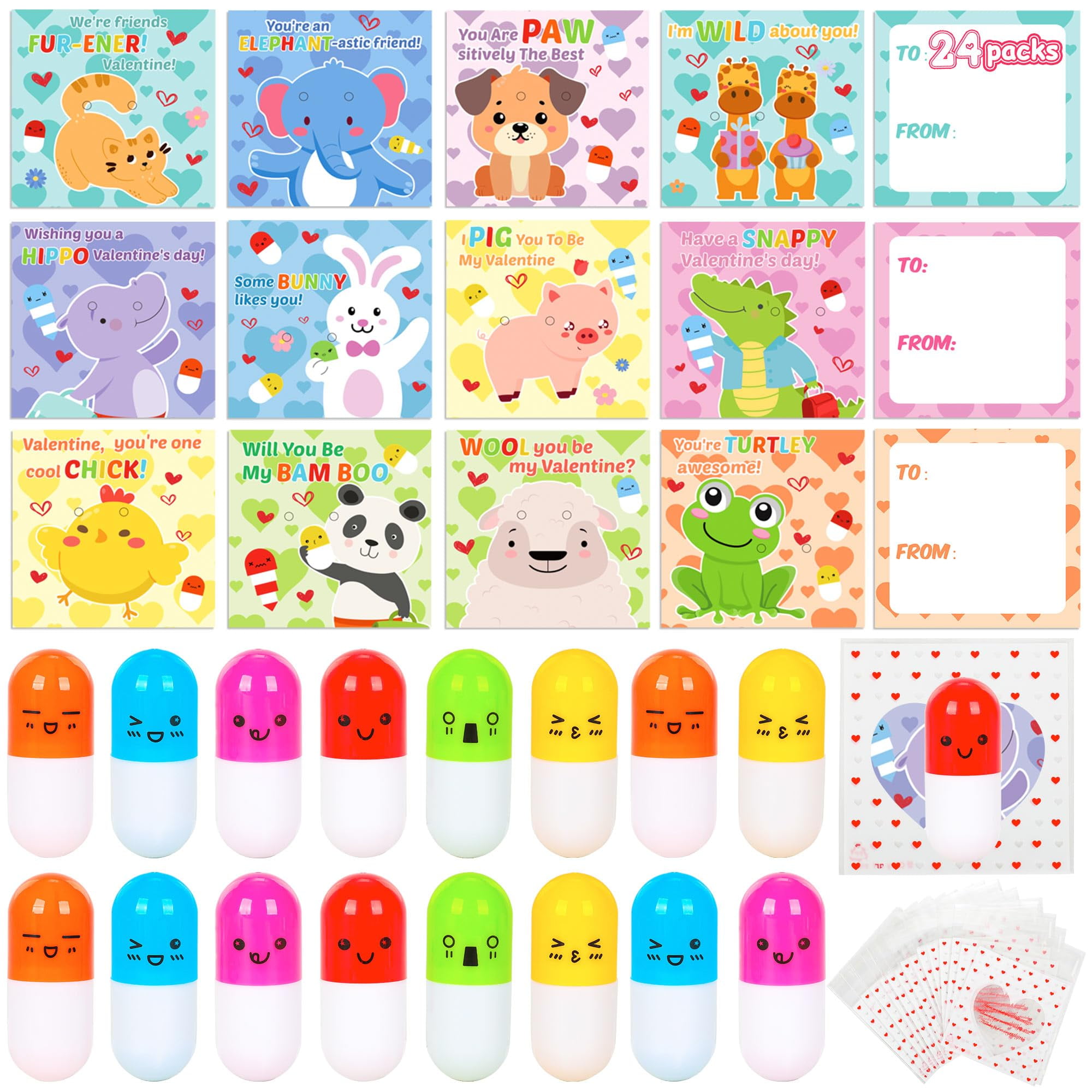 Lynexis 24PCS Valentines Day Cards for Kids School with Mini Ballpoint ...