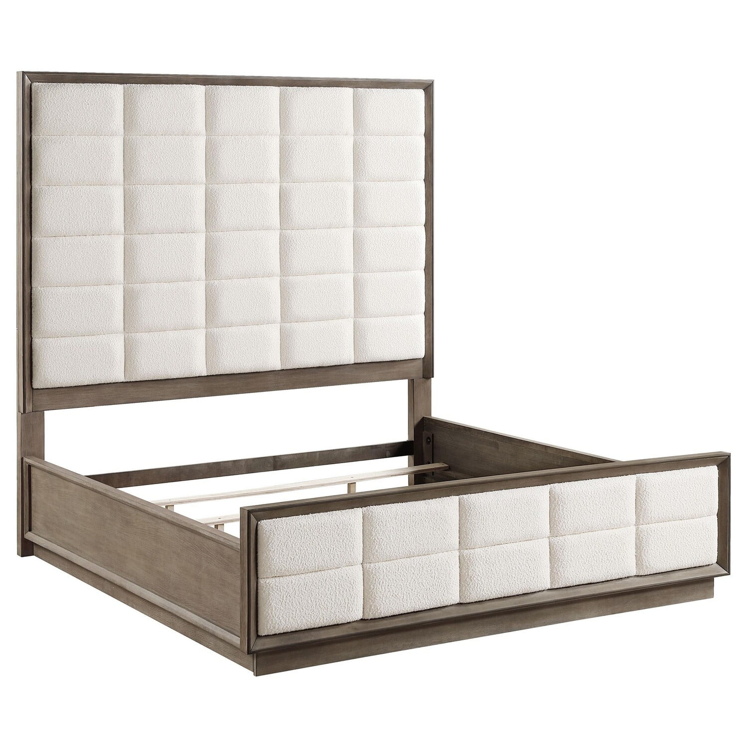 Benjara Lyni King Size Bed, Grid Tufted Headboard, Ivory Upholstery ...