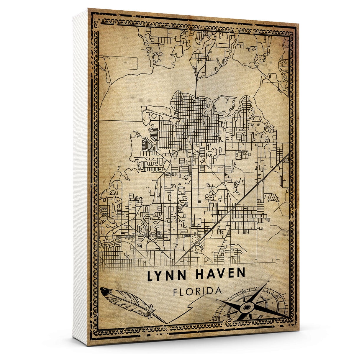 Lynn Haven Vintage Map Prints Canvas, Florida Map Art Canvas, Canvas ...
