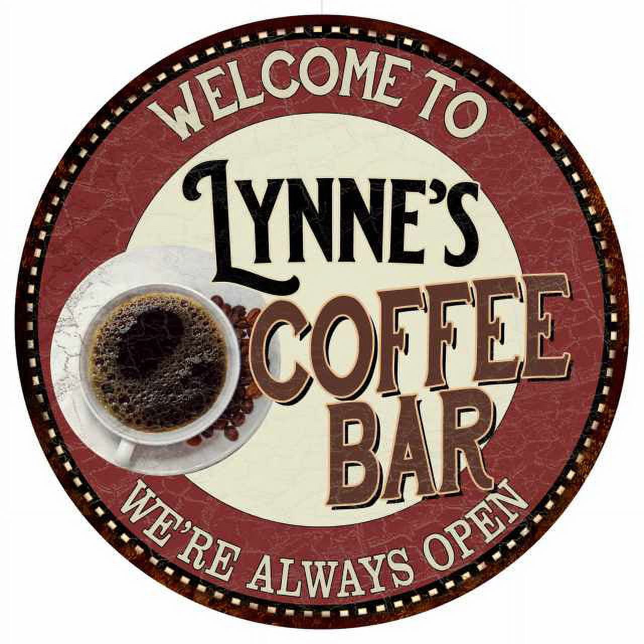 Lynne's Coffee Bar Round Metal Sign Kitchen Room Wall Décor ...