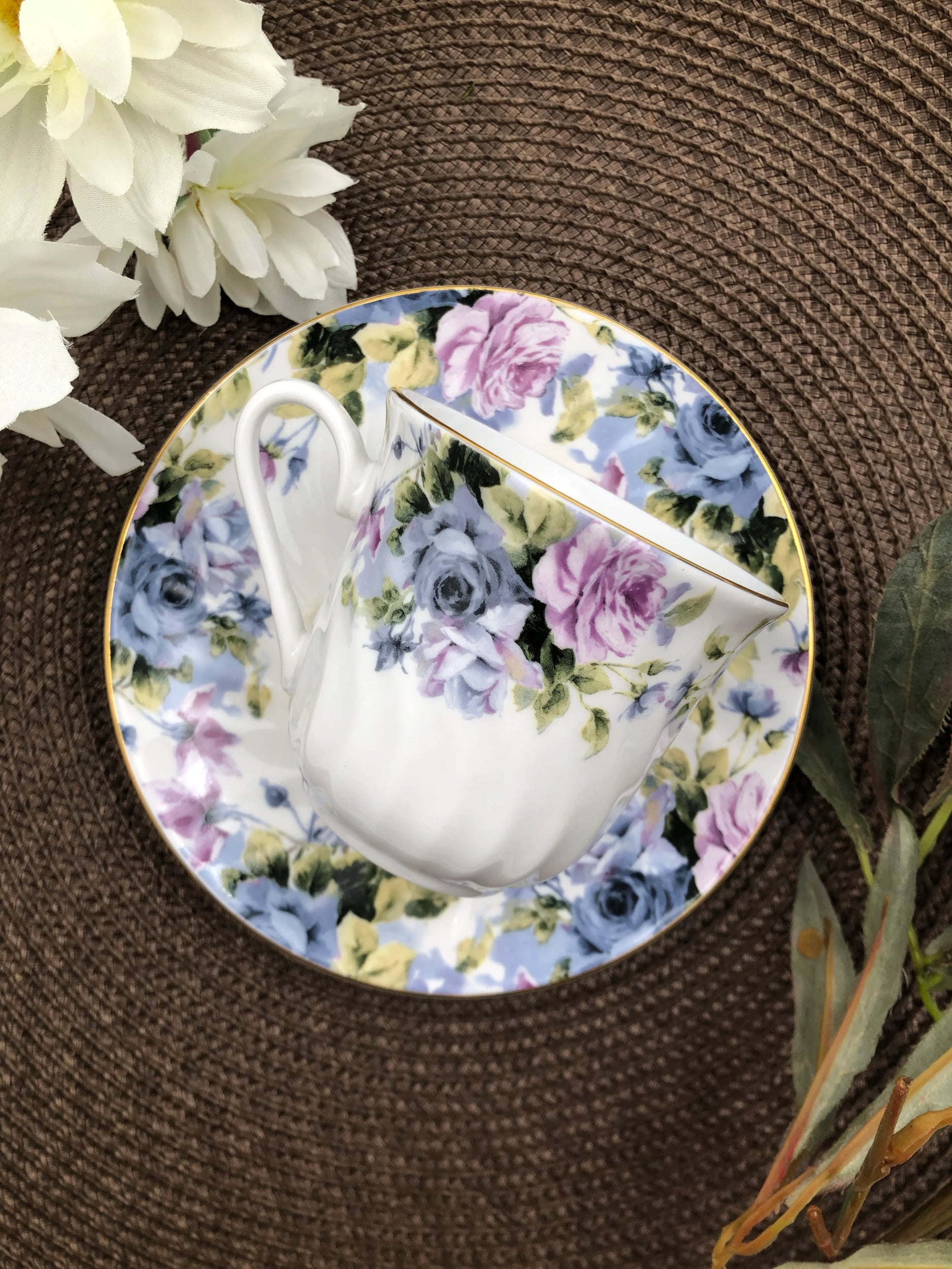 Lynns Paradise Millicent Floral Set of 12 Cup & Saucer Set, Service for ...