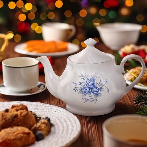 Lynns Porcelain Vintage Teapot with Embossed Swirls 37oz Tea Pot ...