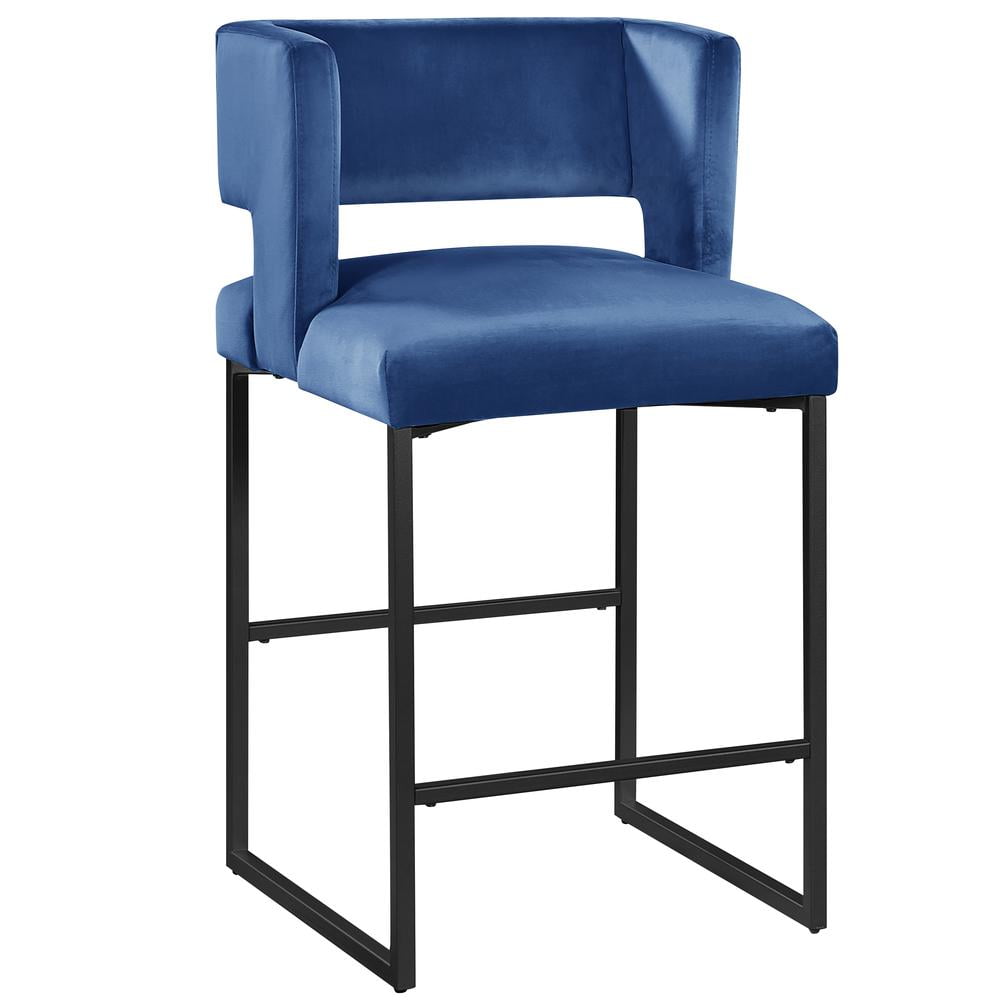 Lynx Blue Velvet Bar Stools in Matte Black (Set of 2) - Walmart.com