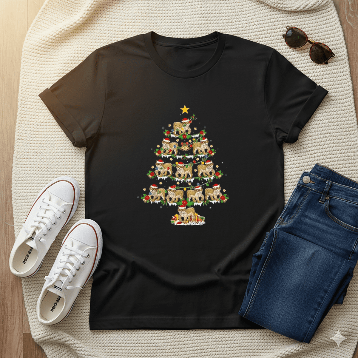 Lynx Christmas Tree Funny Holiday Lighting Xmas Unisex Tee up to Size ...