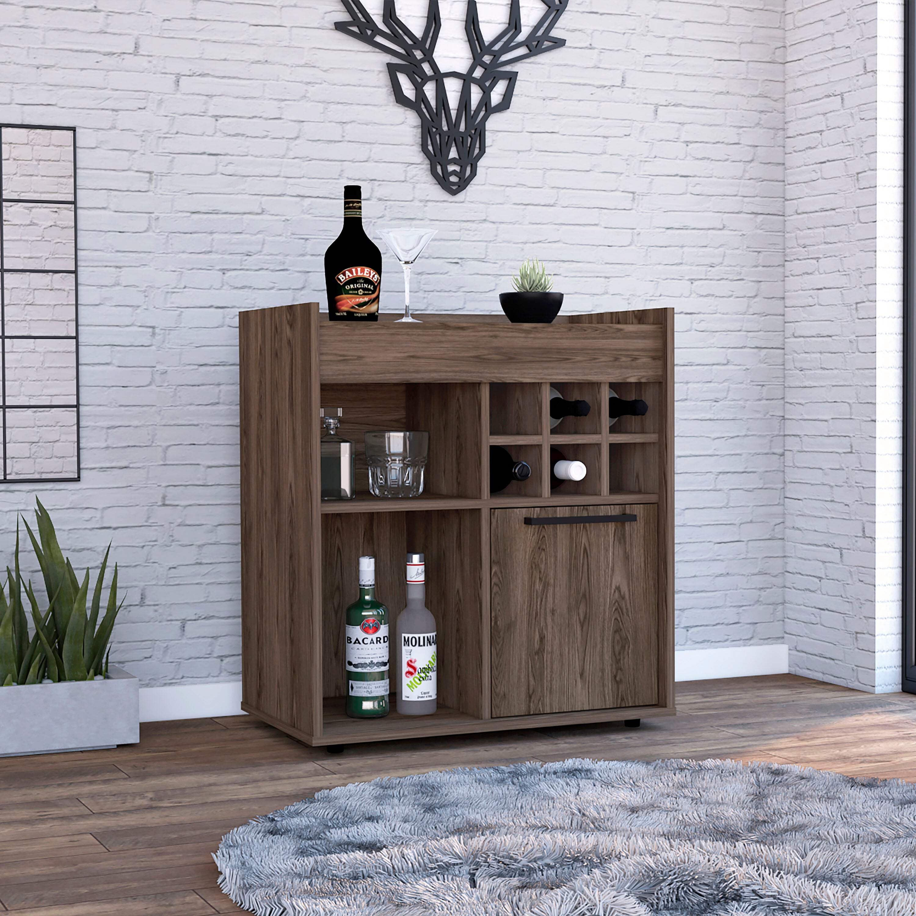 Lyon Bar Cabinet, Six Cubbies, Cabinet With Divisions, Two Concealed ...