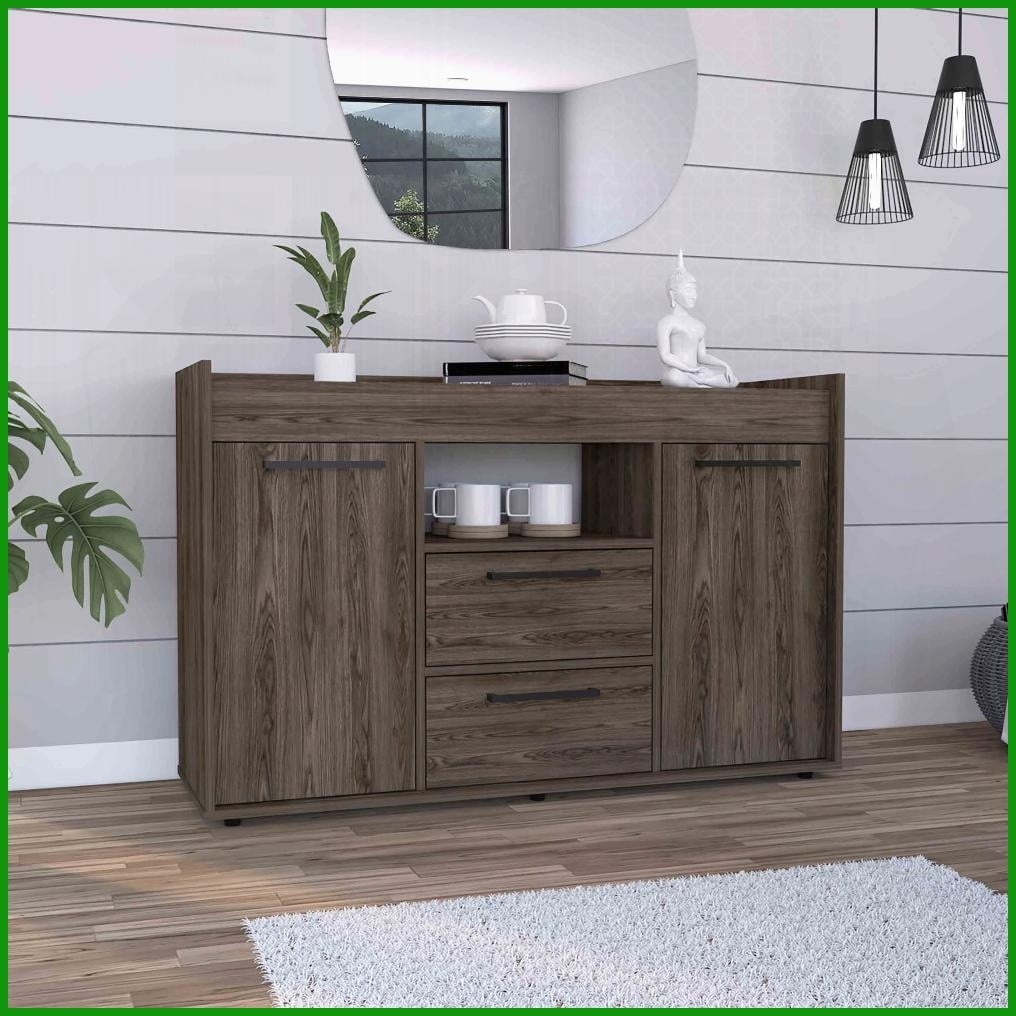 Lyon Dark Walnut Coffee Table with Two Drawers & Double-Door Cabinets ...