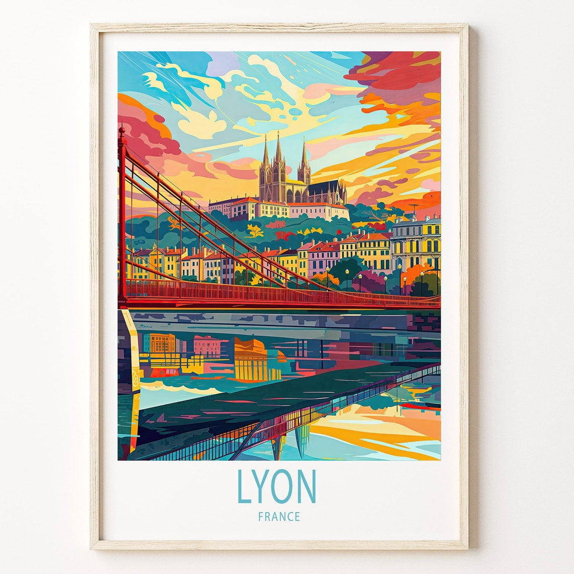 Lyon Travel Poster, Lyon France Travel Wall Art, France Travel Print ...