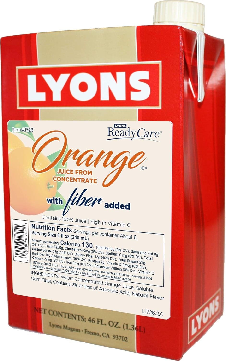 Lyons 100% Orange Juice with Fiber for Digestive Health - 46 fl oz ...
