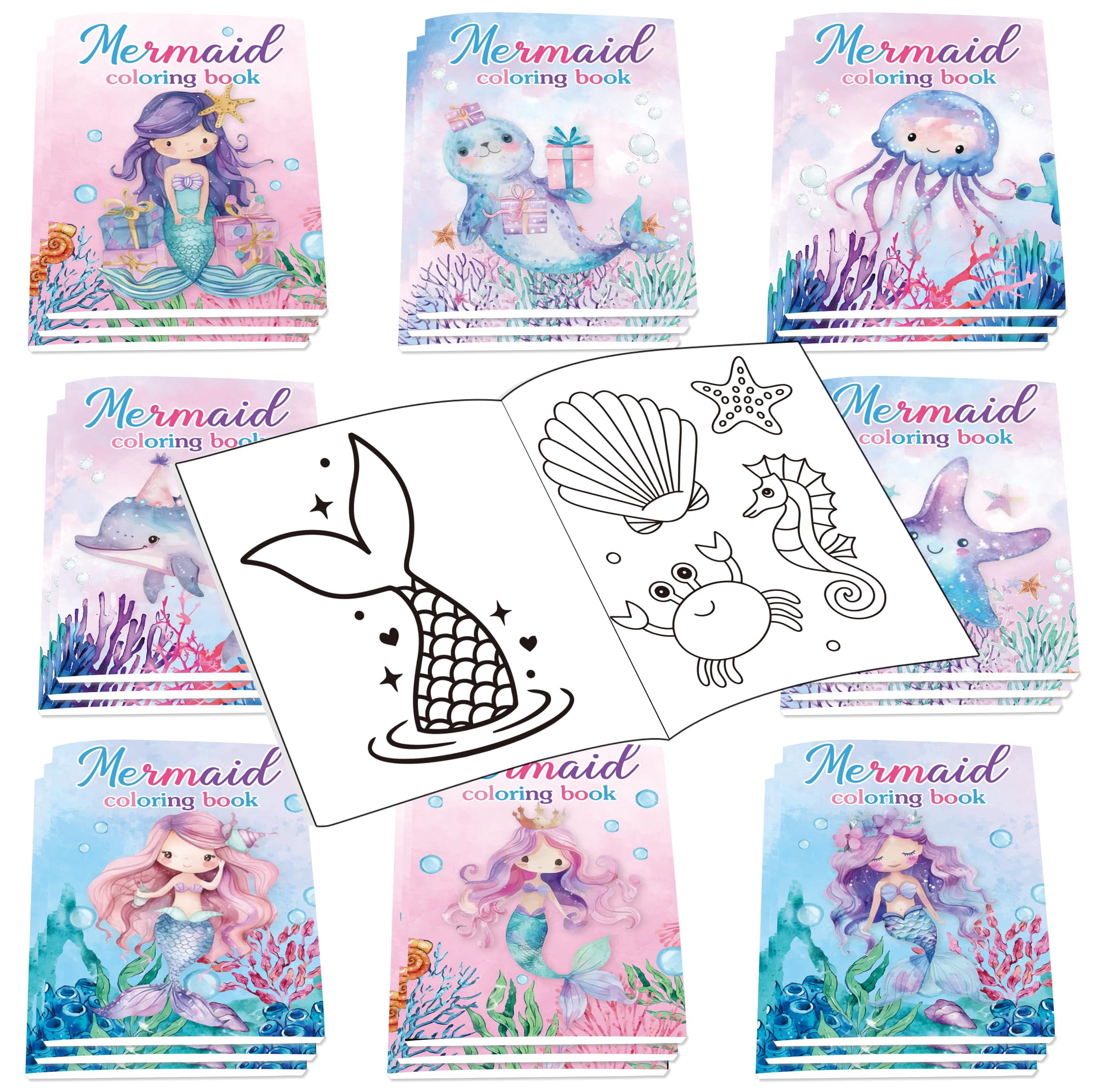 Lyosehy 24PCS Mermaid Mini Coloring Books Purple Mermaid Theme Party ...
