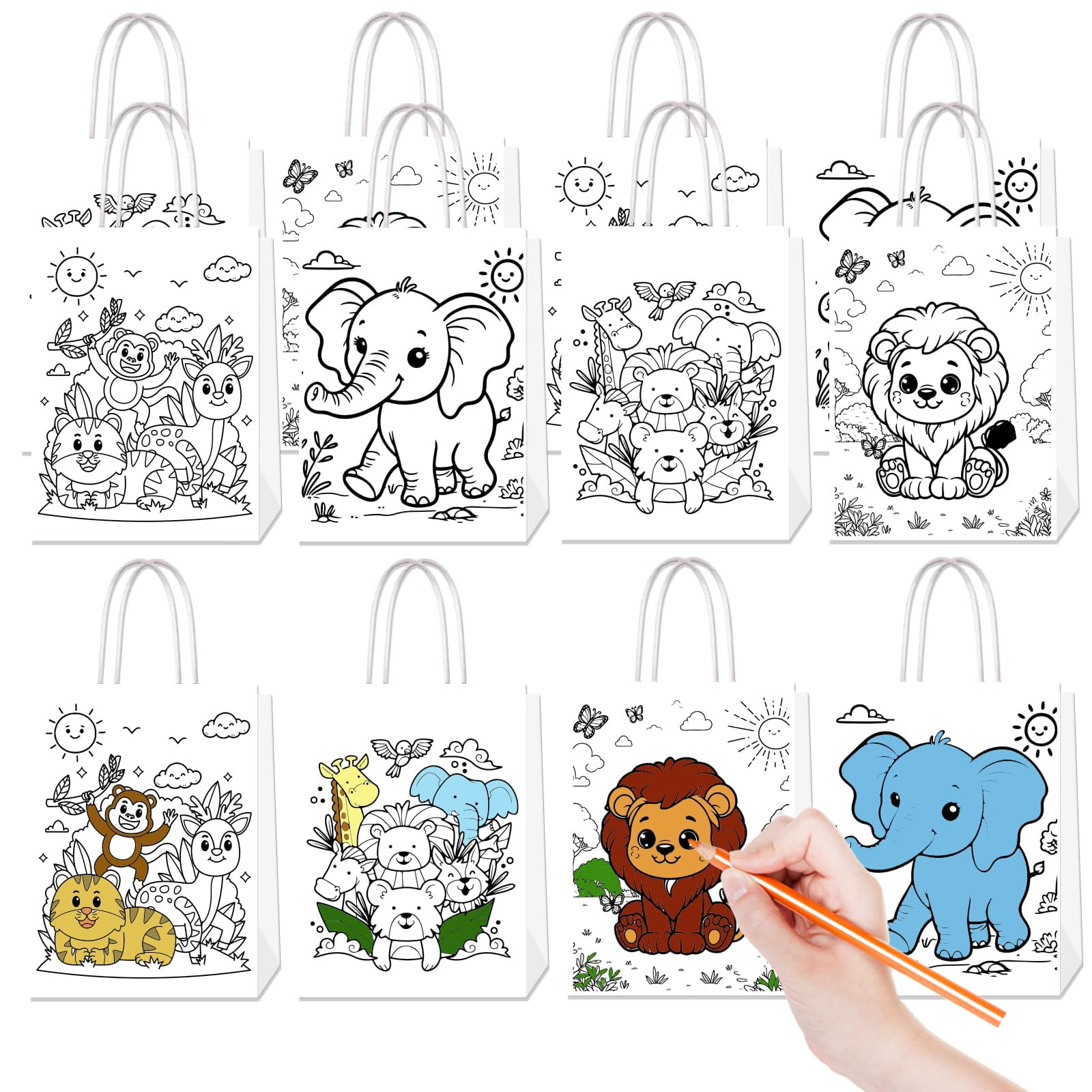 Lyosehy 24Pack Jungle Animal MMF7 Coloring Paper Bags Color Your Own ...