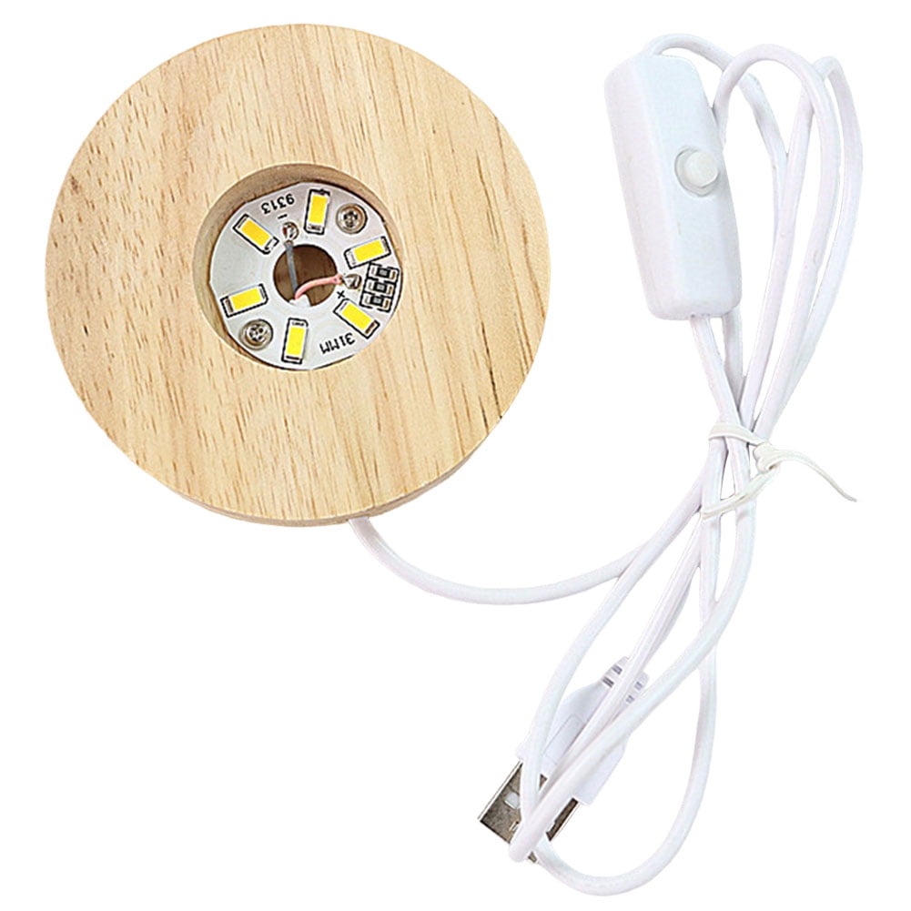 Lyqzj 4 Inch LED Display Stand Wooden Light Up Base Round for Resin Art ...