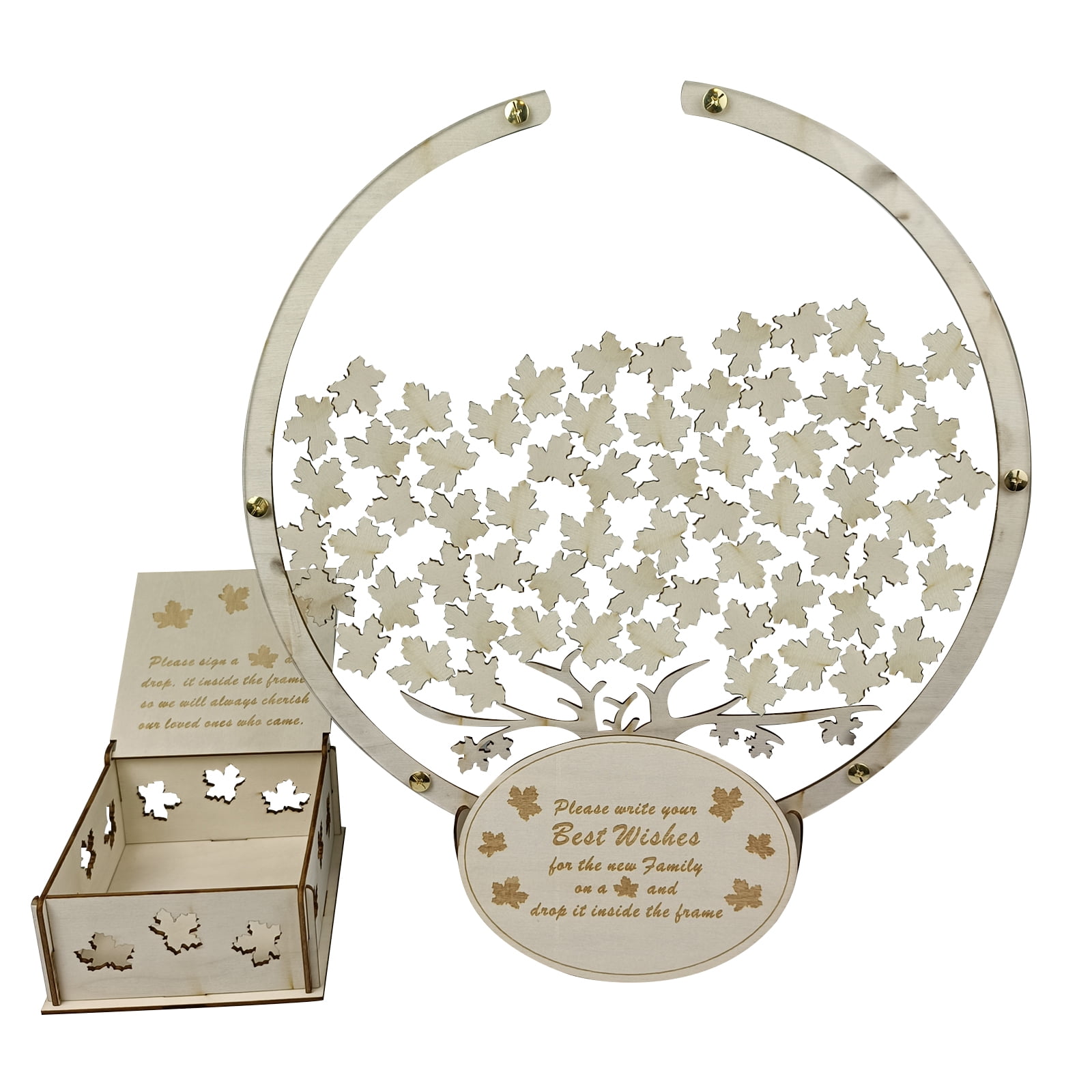Lyqzj Wooden Reception Site Sign-in Box with 60/80pcs Maple Leaves ...