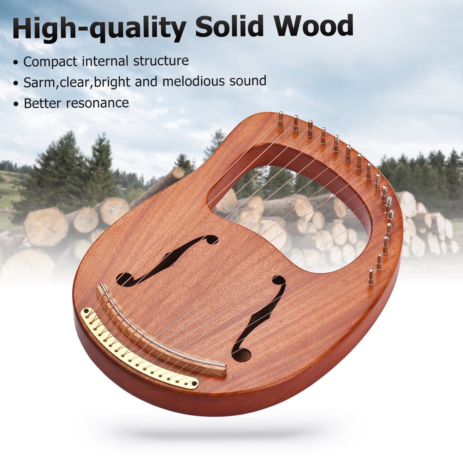 Lyre Harp, 16-String Wooden String Instrument with Carry BagSolid Wood ...