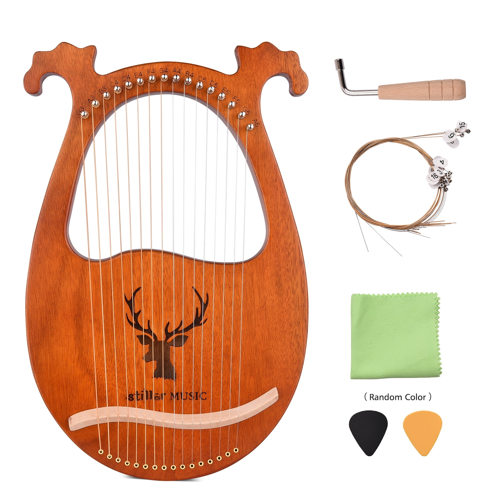 Lyre Harp,Pattern Hammer Cloth Harp Wood With Hammer Cloth Picks 16 ...