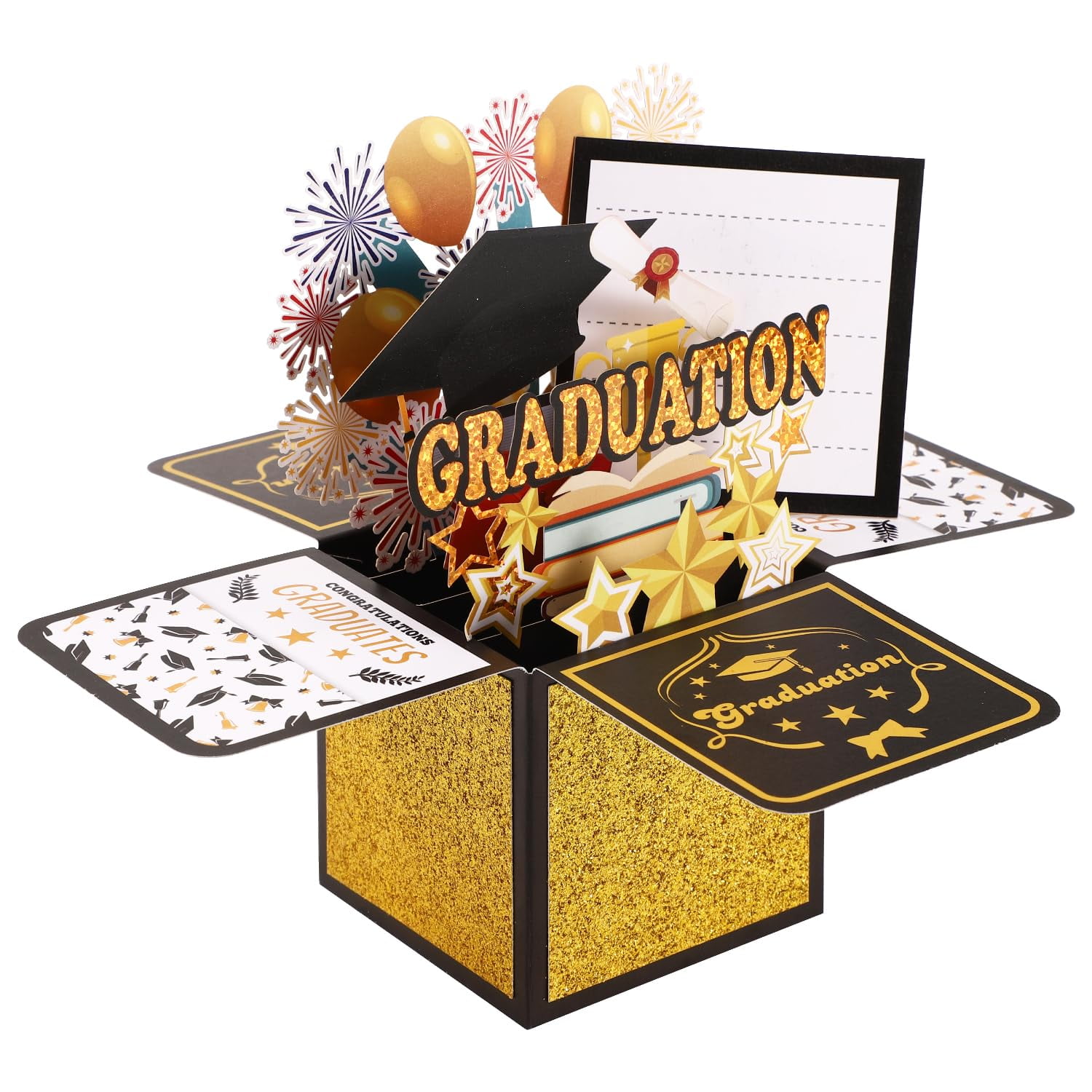 Lyreh Pop Up Graduation Card, Glittery Gold 3D Popup Congrats Grad Card ...