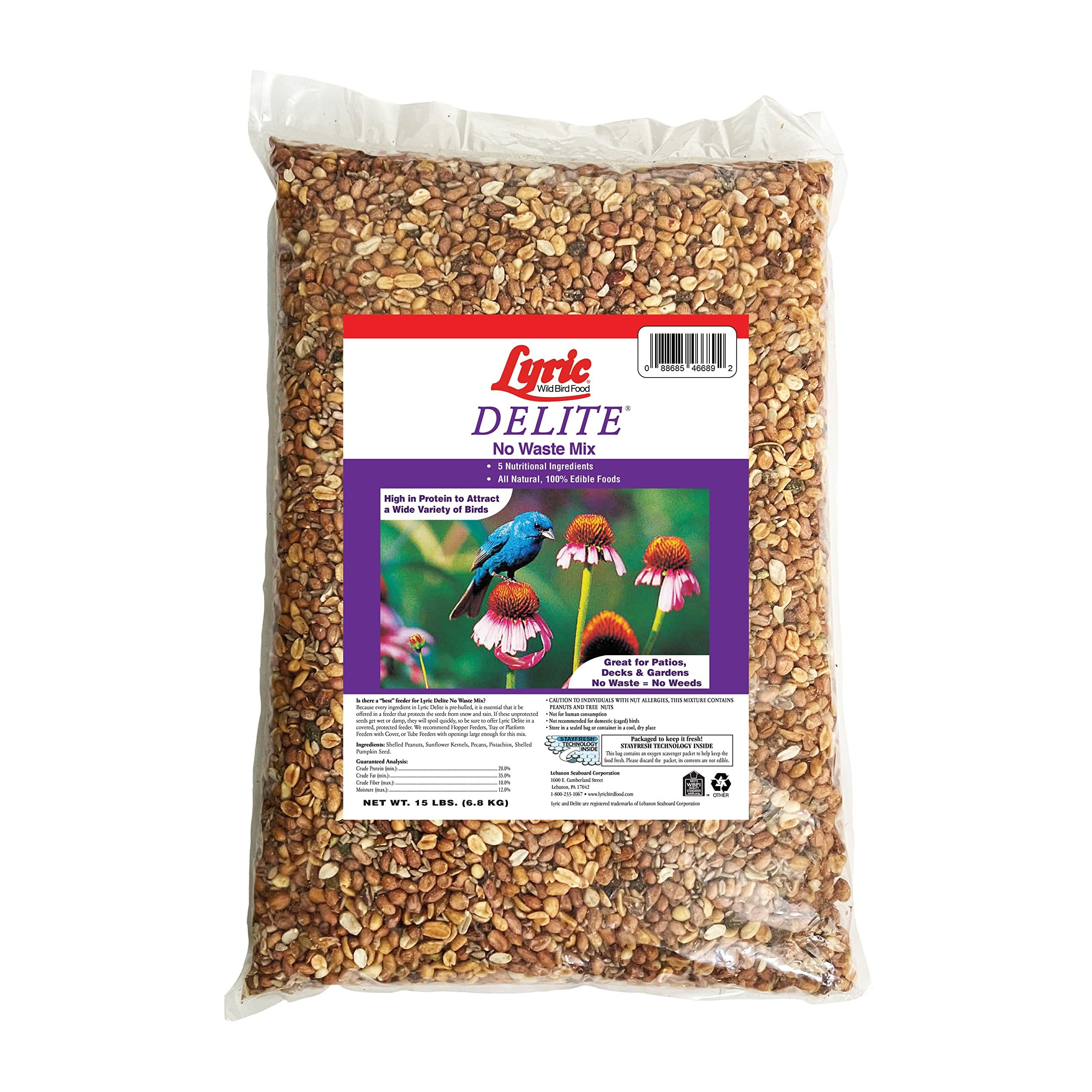 Lyric Delite Wild Bird Seed, No Waste Bird Food Mix with Shell-Free ...
