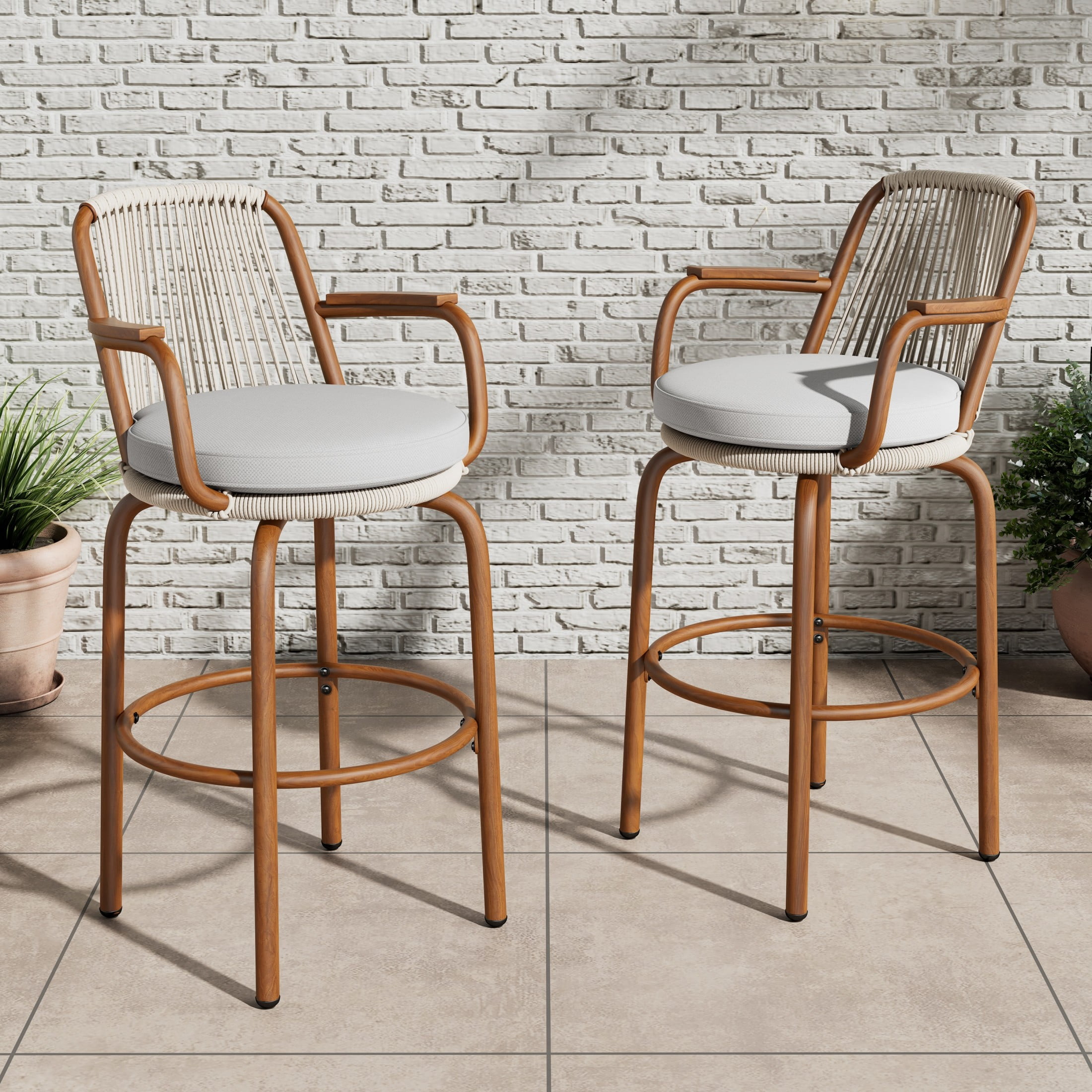 Lyric Modern 29" Outdoor Patio Bar Stools, Bar Chairs with Wood Grain ...
