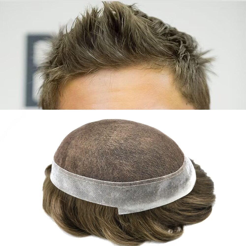 Lyrical Hair Toupee for Men Hairpieces 8"X10" French Lace Mens Toupee Human Hair System PU ...