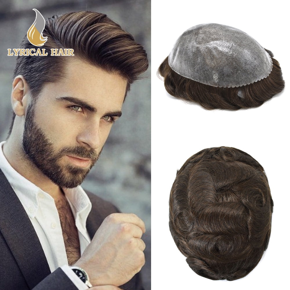 Lyrical Hair Toupee for Men Durable Full PU Mens Toupee Human Hair ...