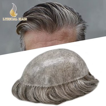 Full PU Toupee for Men Human Hair Replacement System Thin Skin Mens ...