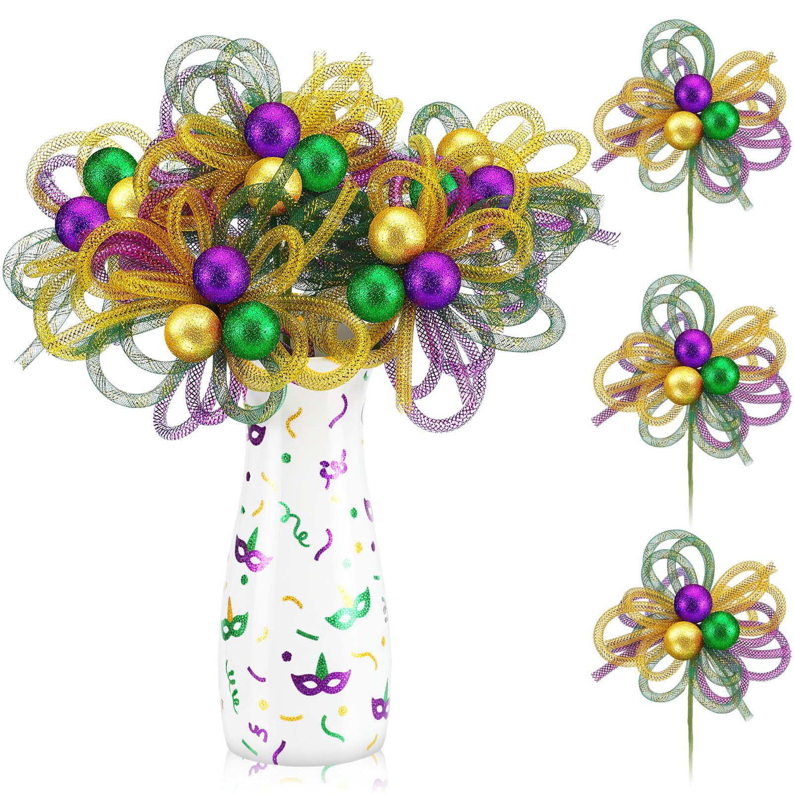 Lyrow 6 Pcs Mardi Gras Flowers 13 Inch Mardi Gras Picks Purple Green ...