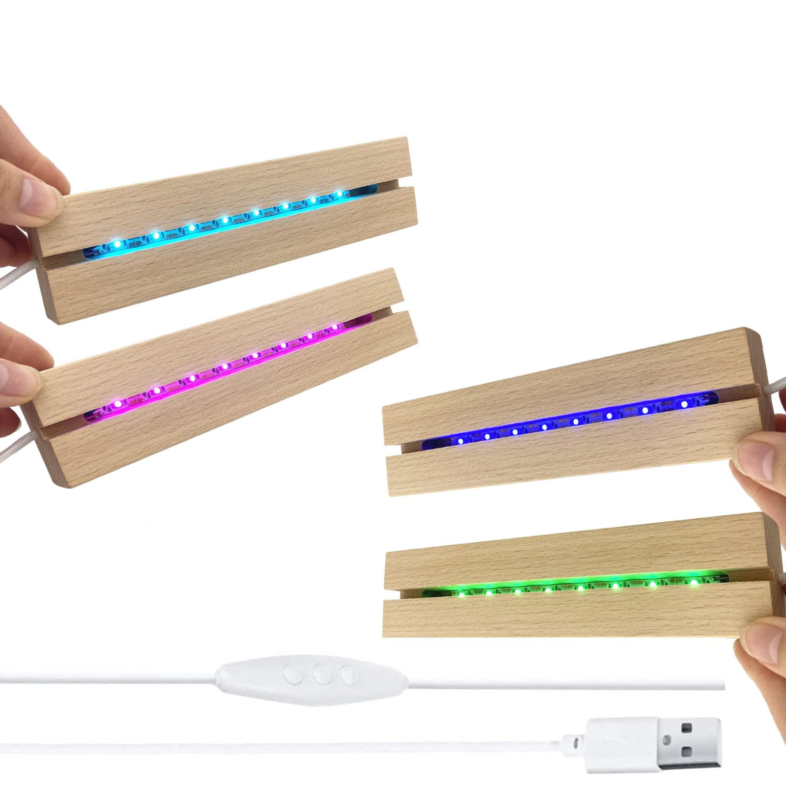 Lyshujli 4Pcs 6" Wooden LED Light Stand Base, Colorful Light Rectangle ...