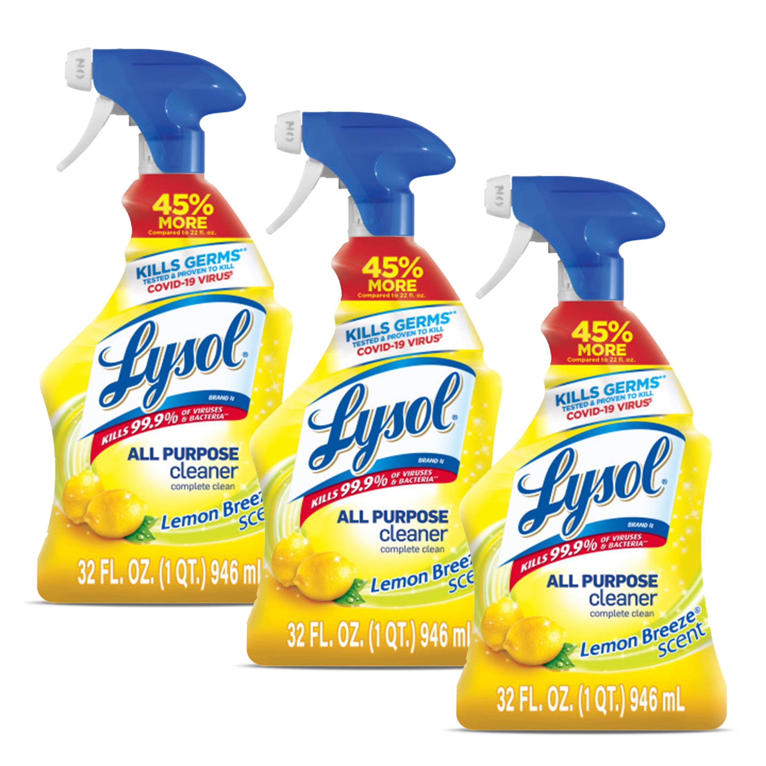 Lysol All Purpose Cleaner Lemon Breeze 32oz (Pack of 3) - Multi-Surface ...