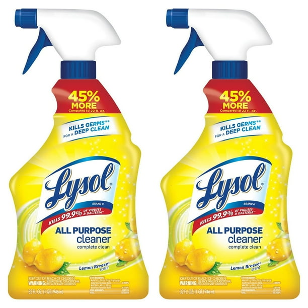 Lysol All Purpose Cleaner Spray, Lemon Breeze, 64oz(2X32oz), Tested ...