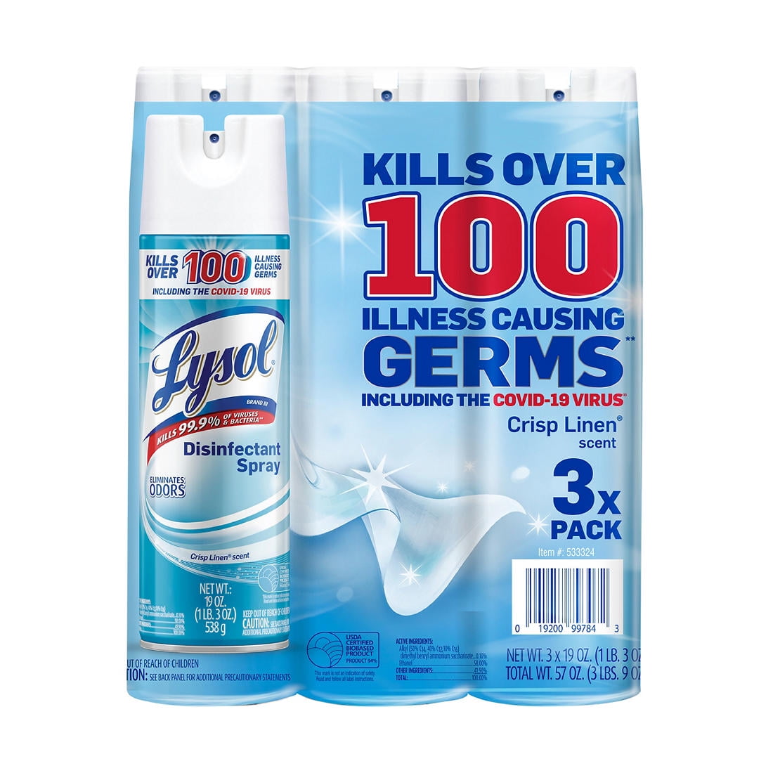 Lysol Disinfectant Spray, Crisp Linen 3pk./19 oz. - Walmart.com