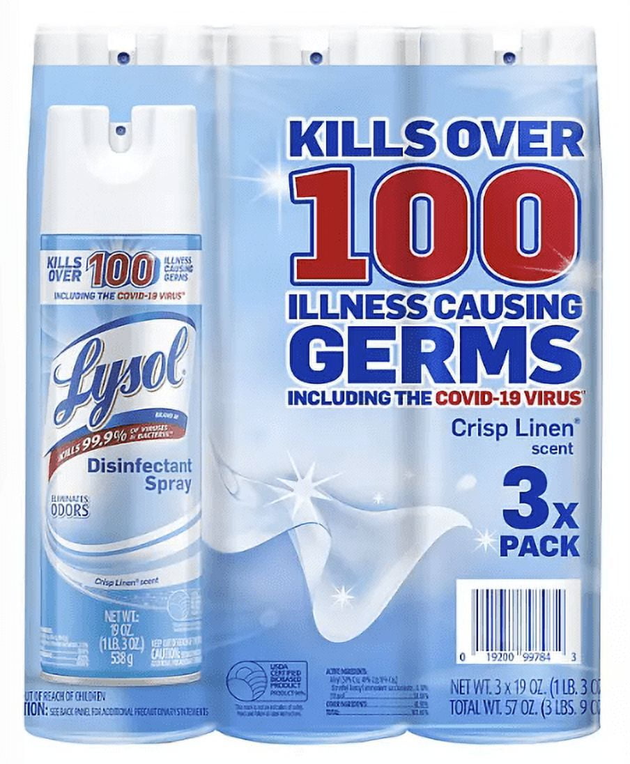 Lysol Disinfectant Spray, Crisp Linen Scent, 19 oz, 3 Pack, Kills Germs ...