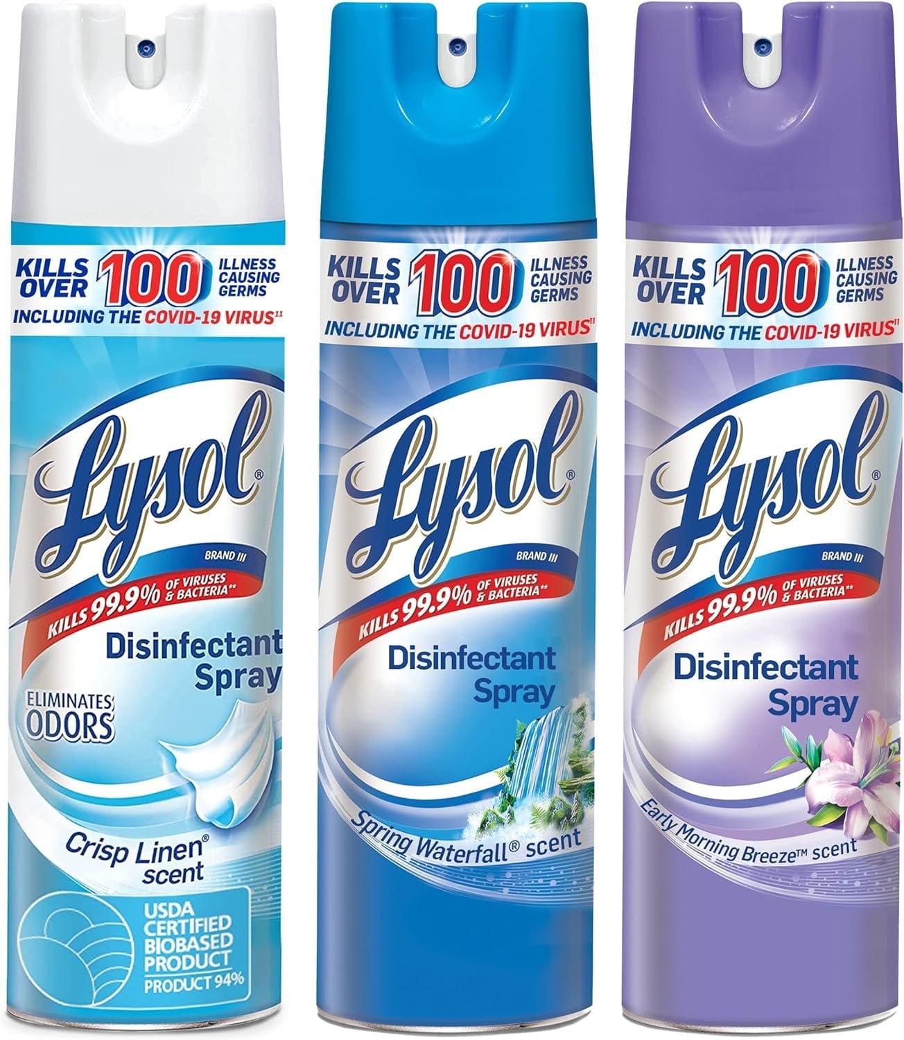 Lysol Disinfectant Spray Multi Scent Bundle - Crisp Linen, Early Morning Breeze, and Spring ...
