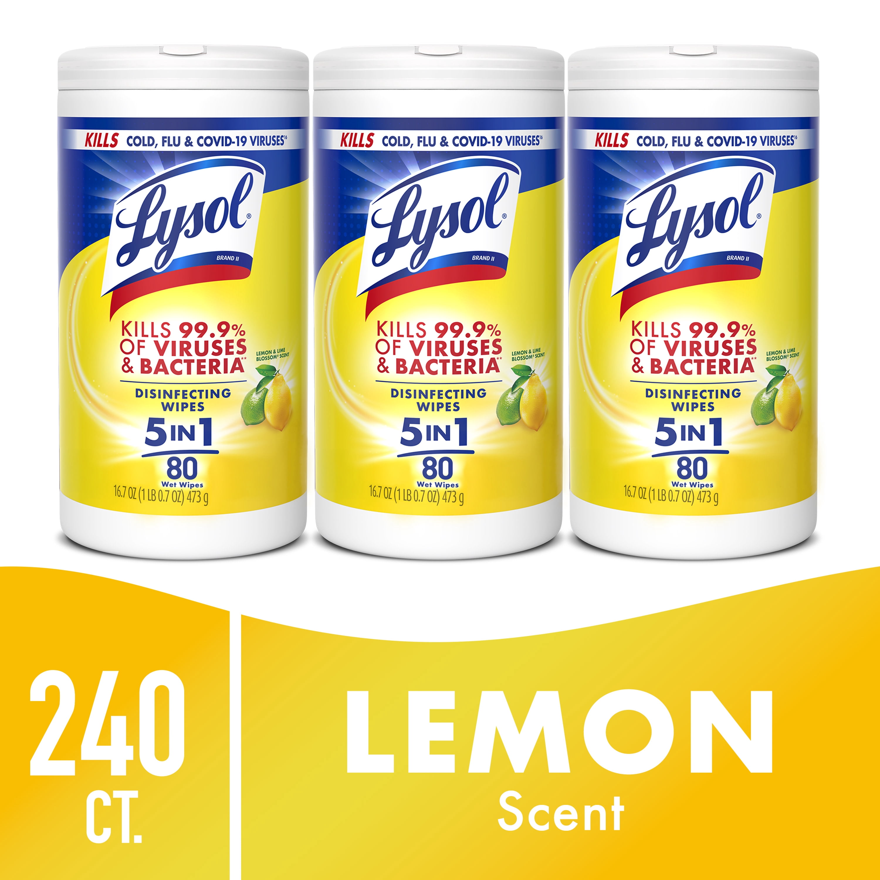 Lysol Antibacterial Wipes, Lemon Lime Blossom, 240ct, Pack of 3, Kills ...