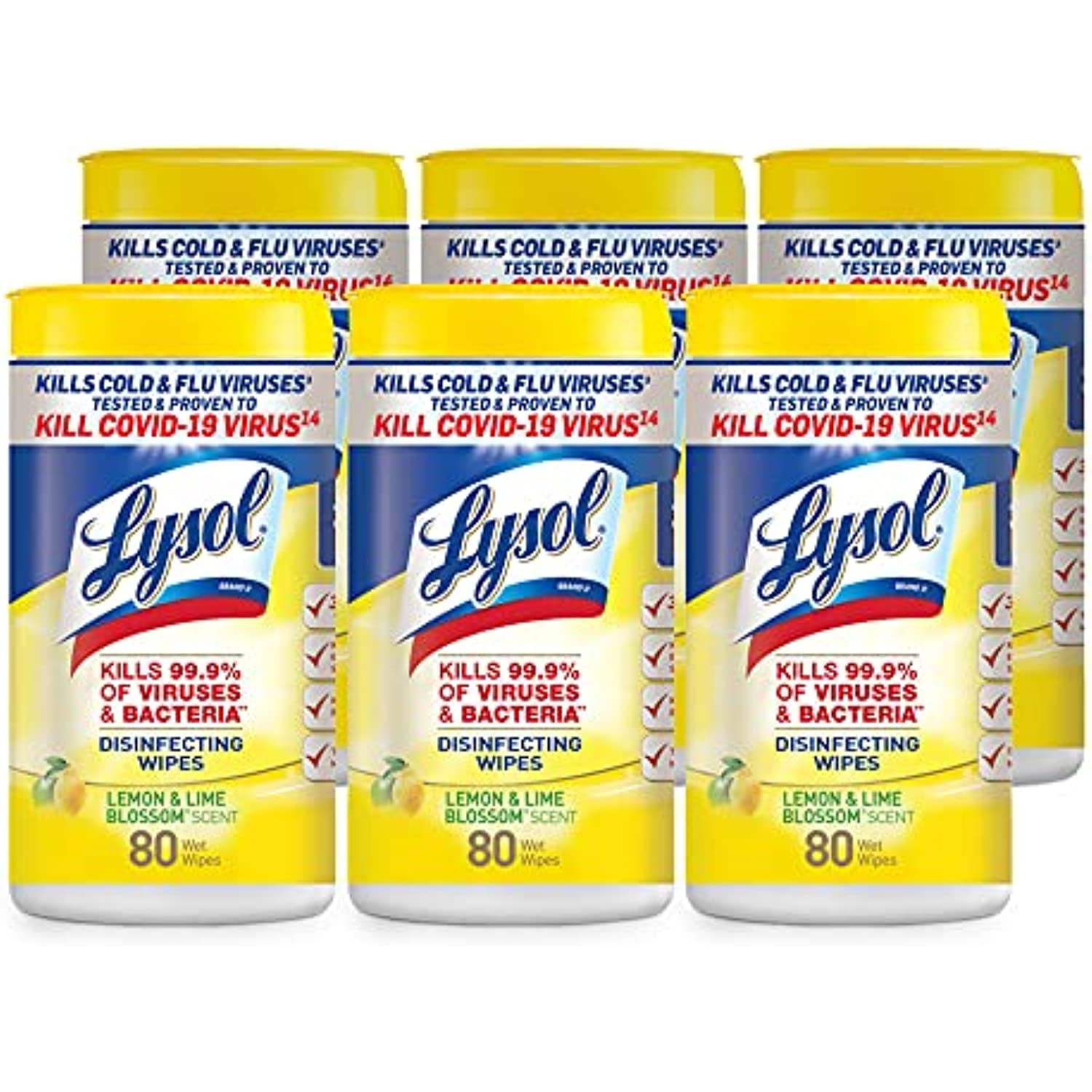 Lysol Disinfecting Wipes, Lemon/Lime Blossom, 80ct, Pack of 6, Kills 99.9% Viruses & Bacteria ...