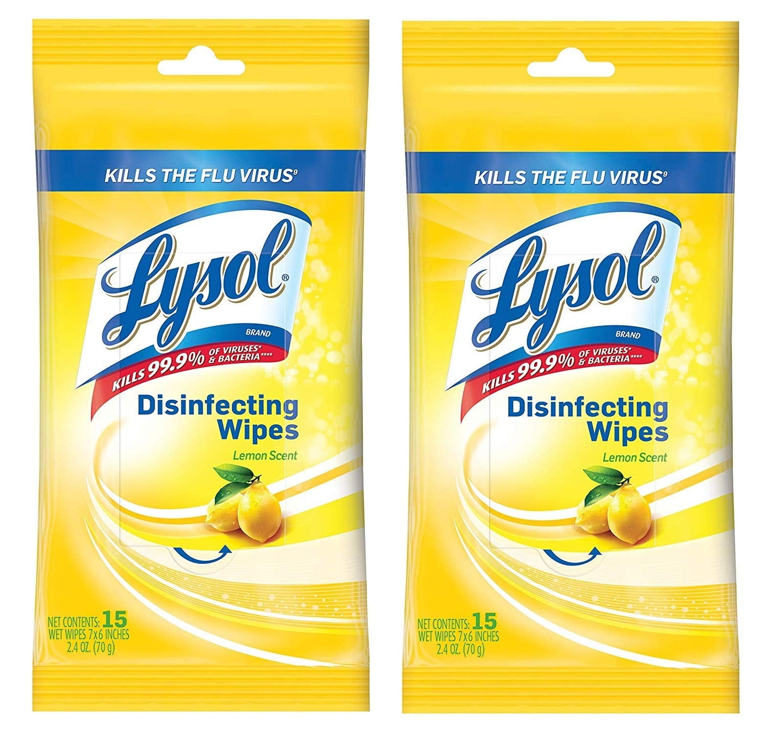 Lysol Disinfecting Wipes To-Go Pack, Lemon Scent, 15 Ct (Pack Of 2 ...